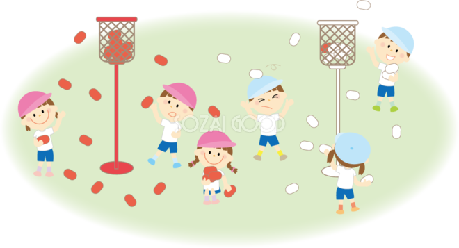 運動会で玉入れをする子供達 体育祭イラスト